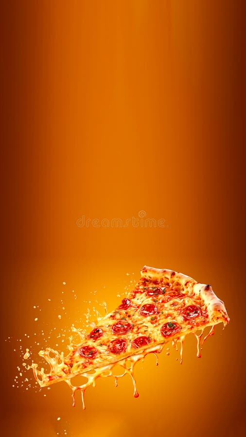 Floating Pizza Slice with Melted Cheese Oozing, Creating a Dramatic ...