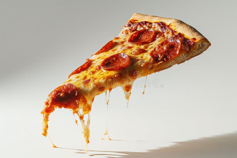 Floating Pizza Slice with Stringy Cheese and Pepperoni, Casting Shadows ...