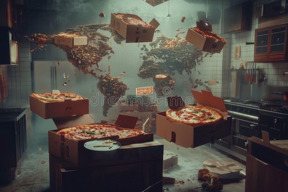 Floating Pizza World Map in a Kitchen Setting Showcases Culinary ...