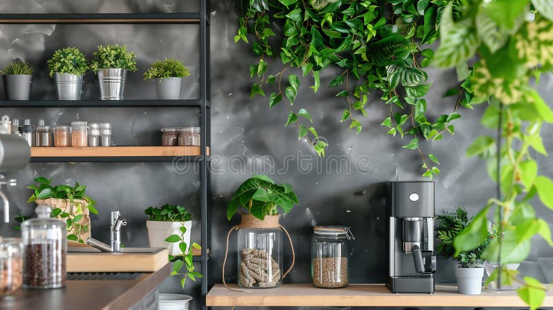 Floating Plants on Wall beside Counter Bar. Stock Photo - Image of ...
