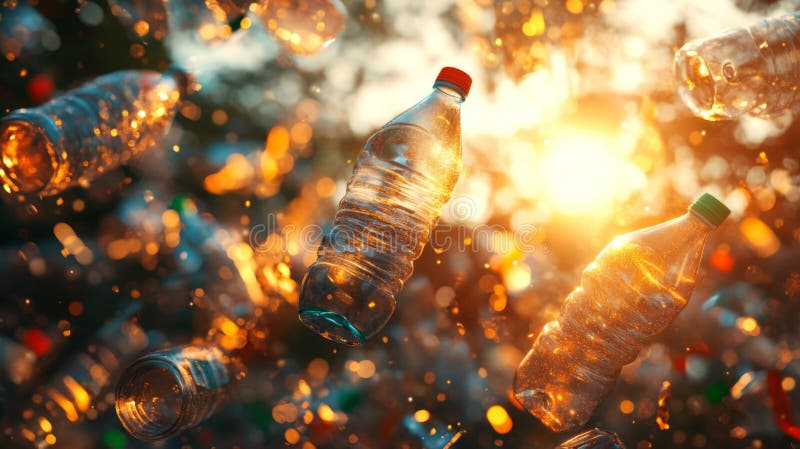 Floating Plastic Bottles in Sunlight Stock Illustration - Illustration ...