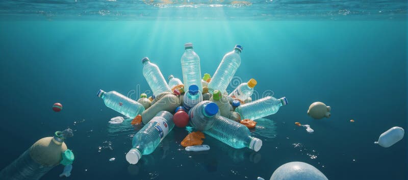 Floating Plastic Litter Bottles Microplastics in Open Sea Marine ...