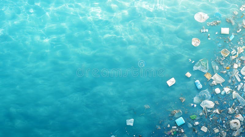 Floating Plastic Waste and Debris Polluting a Clear Blue Ocean Stock ...