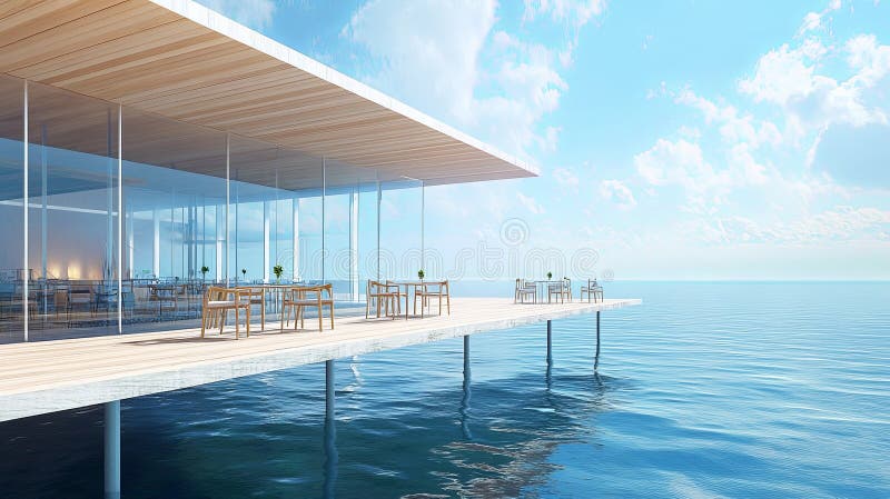 Floating Platform Cafe Minimalist Design Peaceful Water Views Stock ...