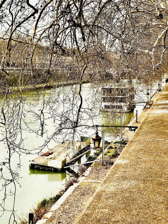 The Floating Platform and Two Level Ship in the River Tevere Stock ...