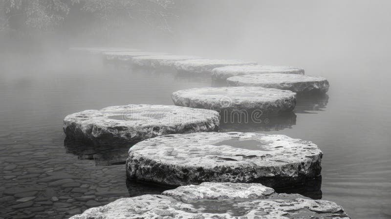 Floating Platforms Create a Mysterious Pathway Over Dark Gray Waters ...