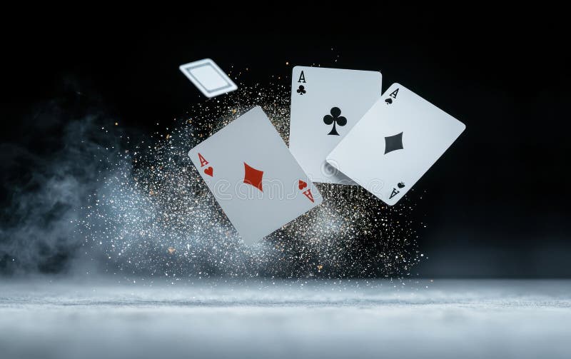Floating Playing Cards in Dramatic Dark Setting Stock Illustration ...