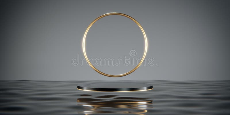 Floating Podium Product Display Backdrop Gold Color 3D Illustration ...
