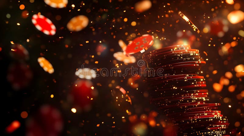 Floating Poker Chips with Sparkling Lights in Dynamic Motion Stock ...