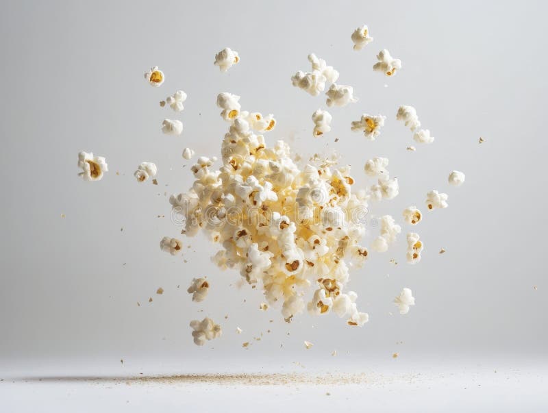 Floating Popcorn Burst Against Light Gray Background Stock Illustration ...