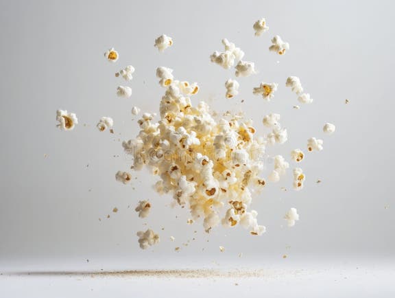 Floating Popcorn Burst Against Light Gray Background Stock Illustration ...
