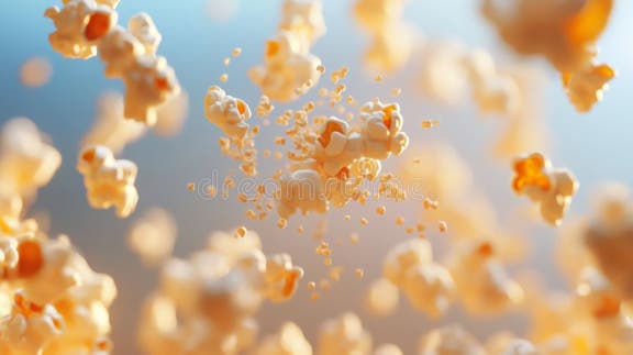 Floating Popcorn Kernels Against Blue Gradient Background Stock ...
