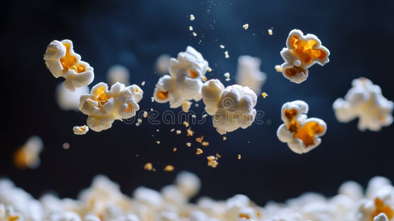 Floating Popcorn Kernels Against Dark Background Stock Illustration ...