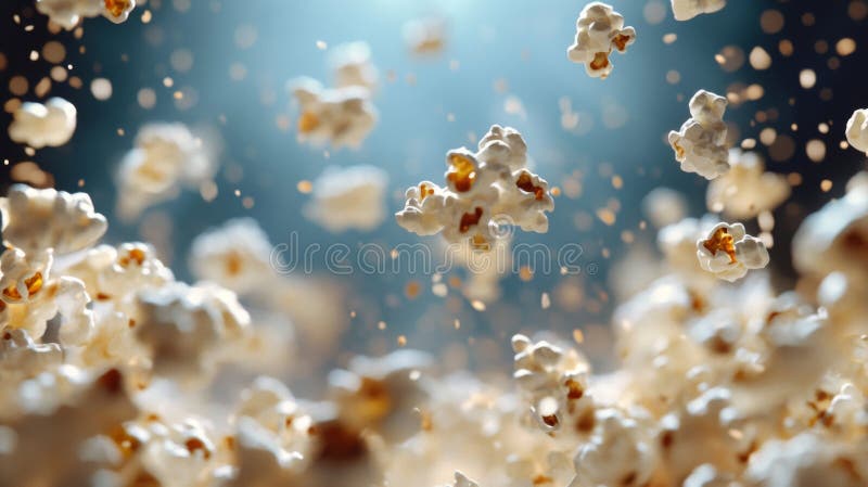 Floating Popcorn Kernels Against Dark Blue Background Stock ...