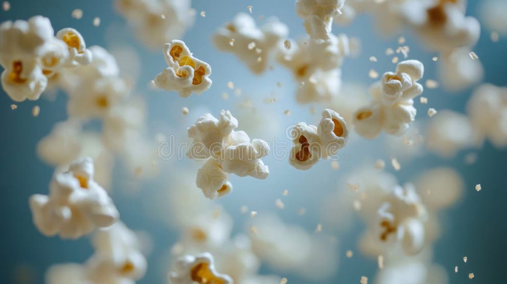 Floating Popcorn Kernels Against a Teal Background Stock Illustration ...