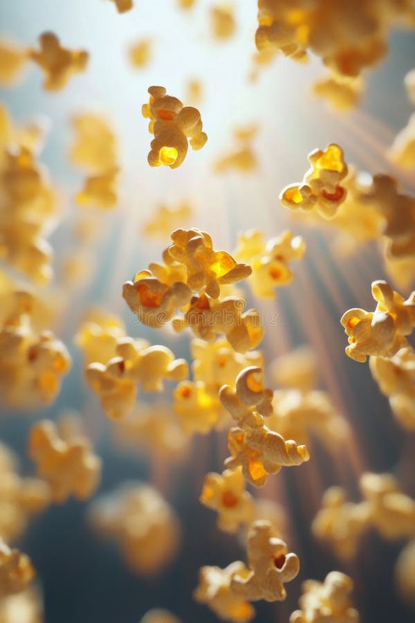 Floating Popcorn Kernels Captured in Mid-air Against a Blurred Backdrop ...