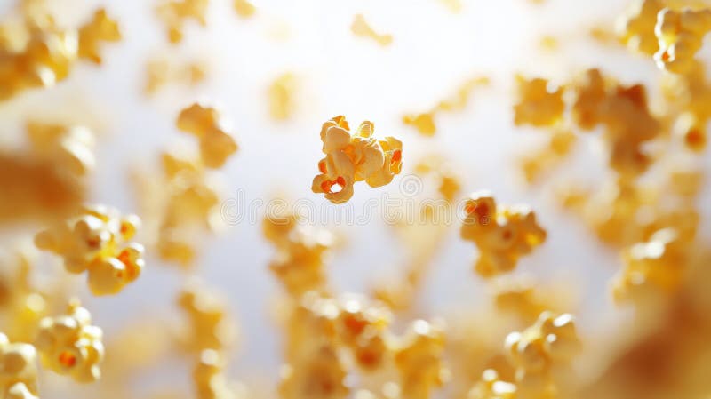 Floating Popcorn Kernels Illuminated by Soft Light during a Cinematic ...