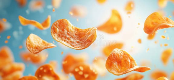 Floating Potato Chips in Vibrant Background with Dynamic Motion and ...