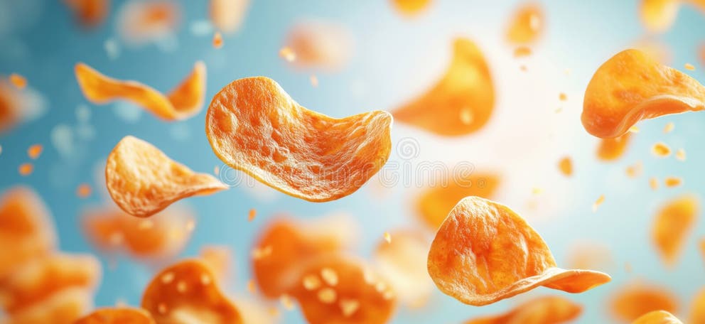 Floating Potato Chips in Vibrant Background with Dynamic Motion and ...