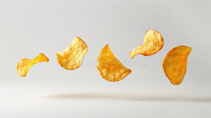 Floating Potato Chips on White Background, Food Levitation Concept ...
