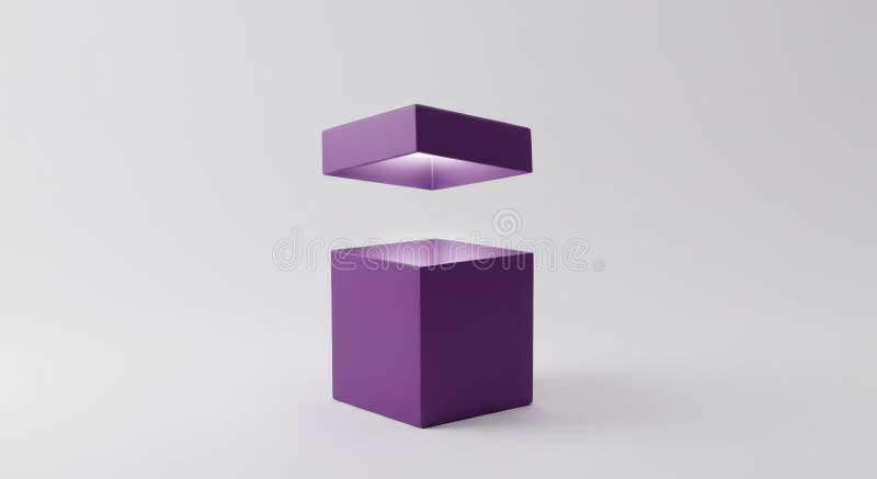 Floating Purple Cube with Soft Interior Light Against Neutral ...
