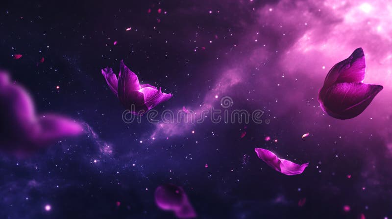 Floating Purple Petals Against a Cosmic Backdrop with Stars and ...