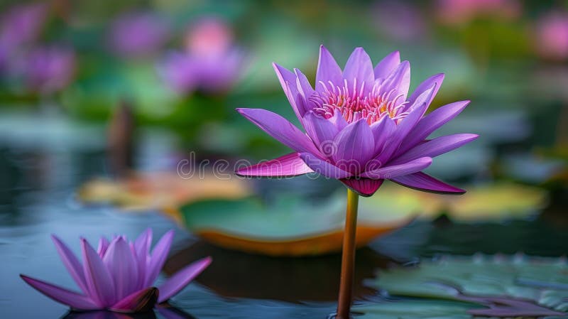 Floating Purple Water Lilies on Lake Stock Image - Image of nature ...