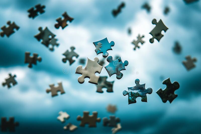 Floating Puzzle Pieces Against a Dramatic Cloudy Sky Symbolizing ...