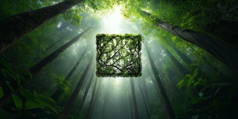 Floating QR Code Made of Tree Branches in a Dense Forest with Sunlight ...