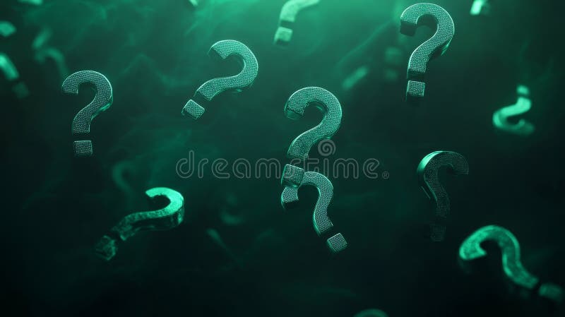 Floating Question Marks on a Dark Green Background Representing ...