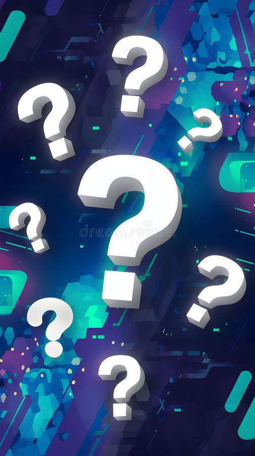 Floating Question Marks, Vibrant Blue Background, Curiosity and Digital ...