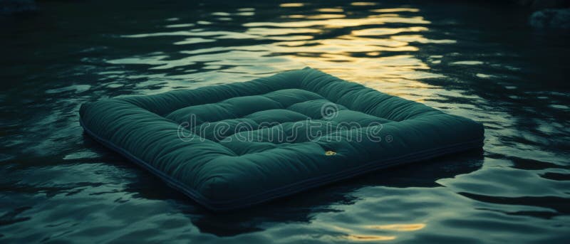 Floating Raft on a Tranquil Pond with Soft Lighting and Vibrant Colors ...