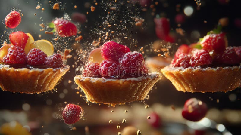 Floating Raspberry Tartlets with Fruit Explosion Stock Illustration ...