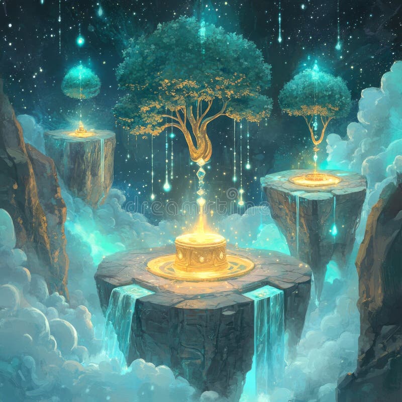 Floating Realms in the Sky, Featuring Radiant Trees and Illuminated ...