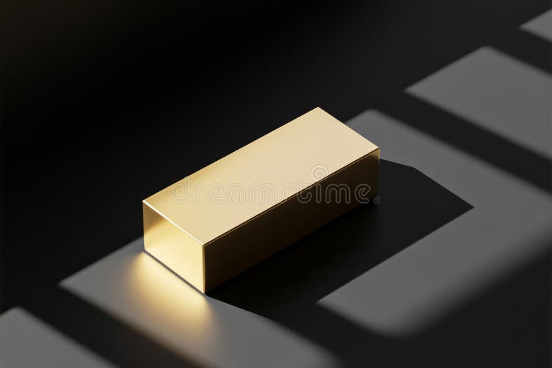 Floating Rectangular Block in Soft Gold, Casting Long Shadows on a ...