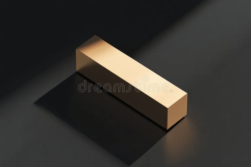 Floating Rectangular Block in Soft Gold, Casting Long Shadows on a ...