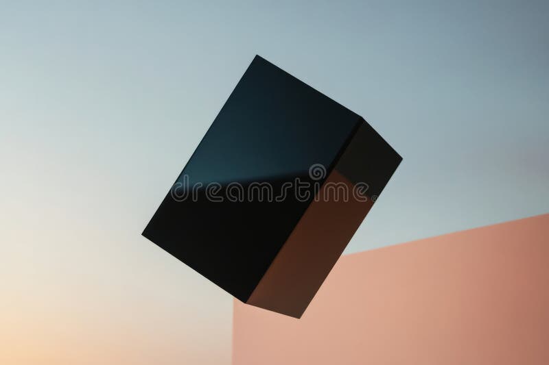 Floating Rectangular Prism in Black, Softly Reflecting Light, Creating ...