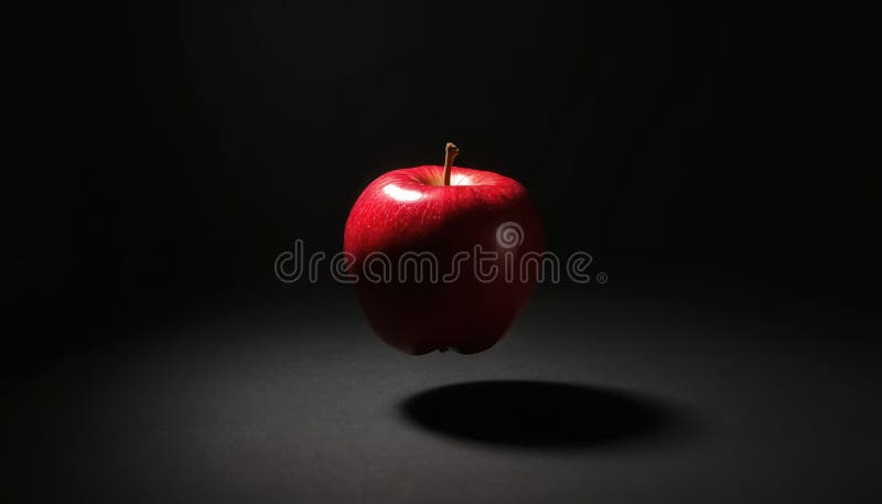 Floating Red Apple Casts Soft Shadow on Dark Surface, Minimalistic ...