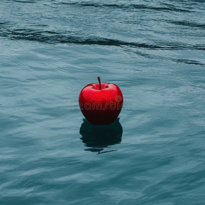 Floating Red Apple in Serene Blue Water Stock Illustration ...