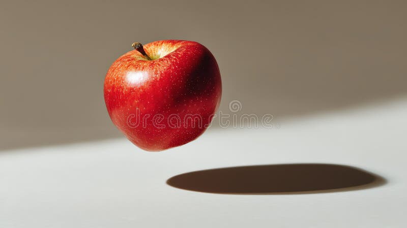 Floating Red Apple with Shadow Under Soft Beige Lighting Stock ...