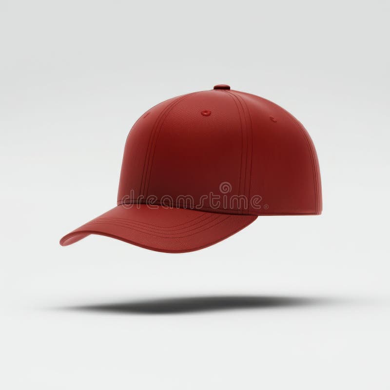 A Floating Red Baseball Cap with a Curved Brim, on a Solid White ...