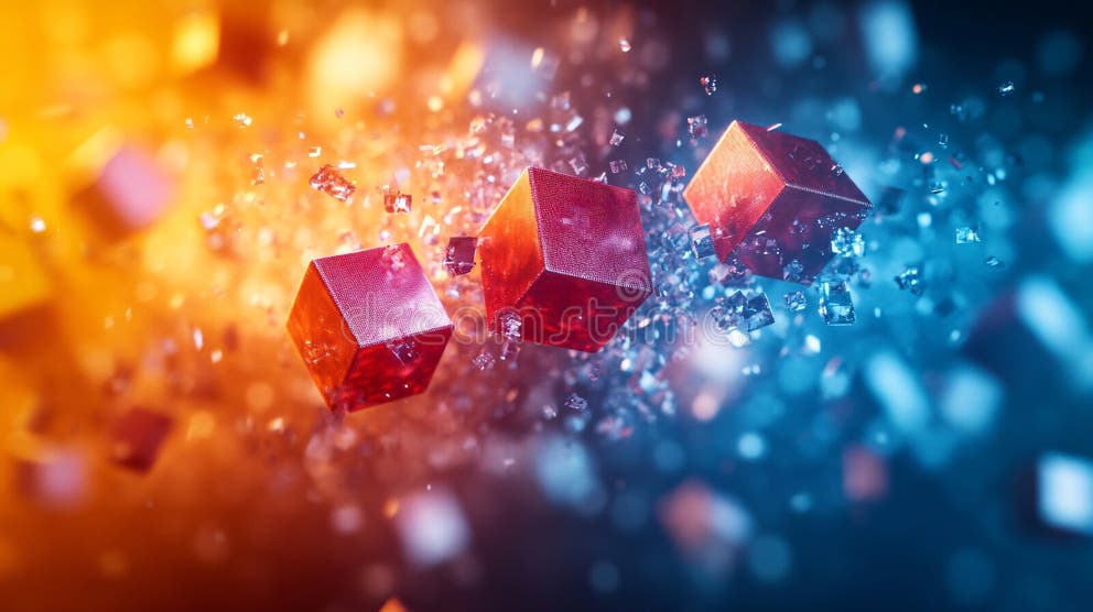 Floating Red Cubes in Dynamic Abstract Environment Stock Image - Image ...