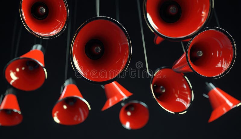 Floating Red Megaphones in a Dynamic 3D Rendering Stock Illustration ...
