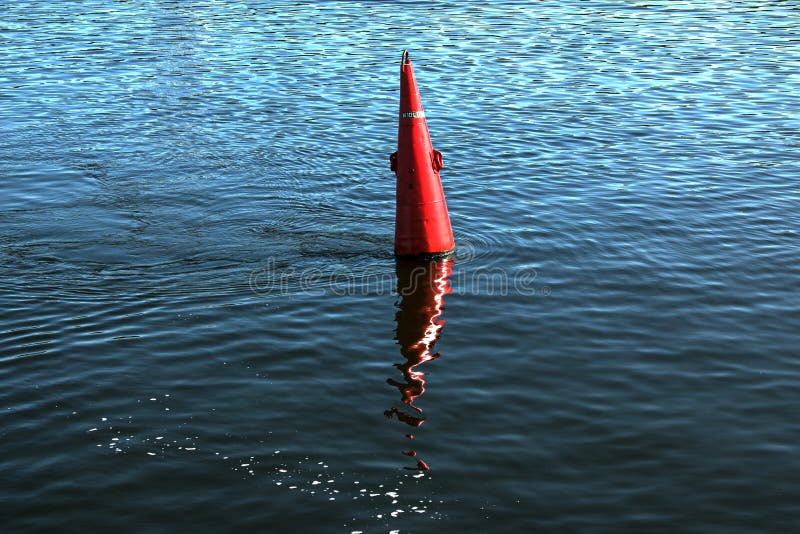 Floating Red Navigational Buoy on Blue Water of Dnipro River. Stock ...