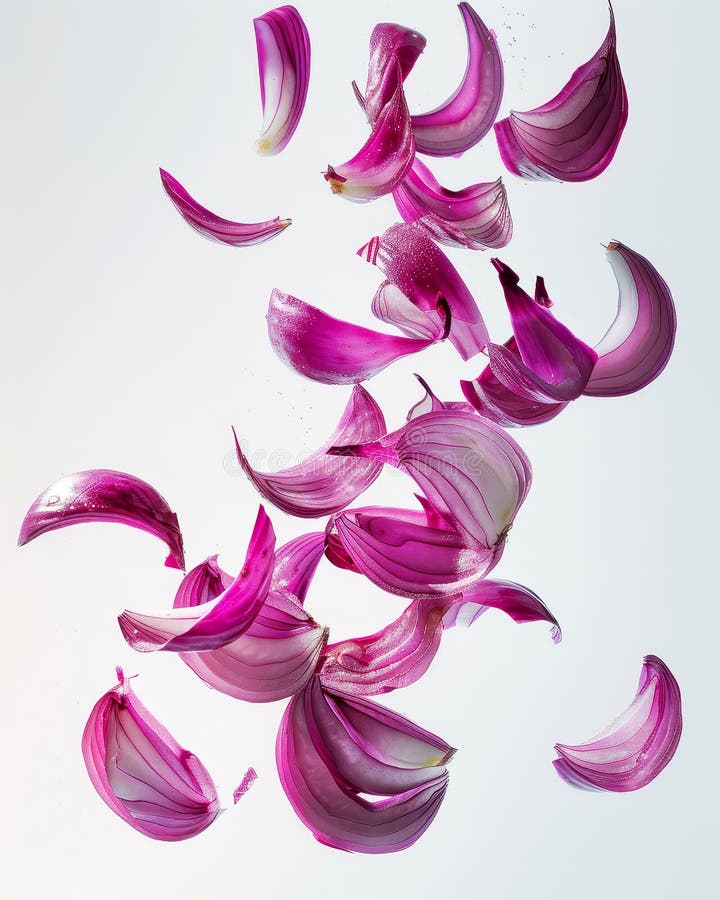 Floating Red Onion Slices in Various Shapes and Sizes Create a Visually ...