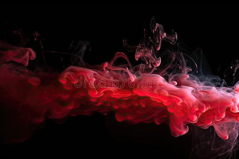 Floating Red and Pink Smoke Cloud Twisting Together on Black Background ...