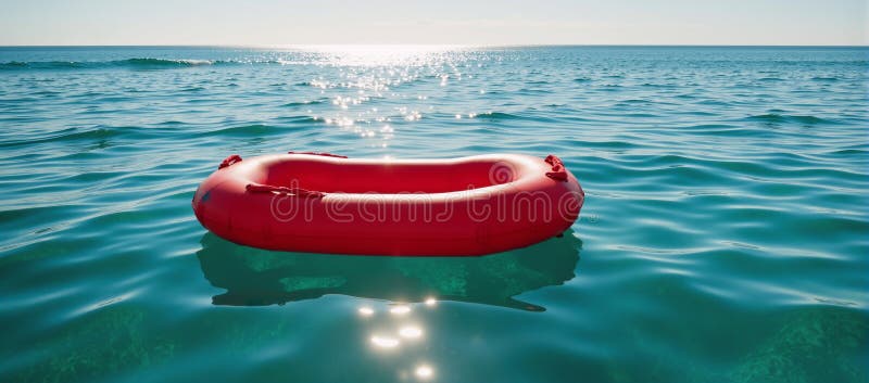 A Floating Red Raft Rests Atop the Watery Expanse Stock Illustration ...