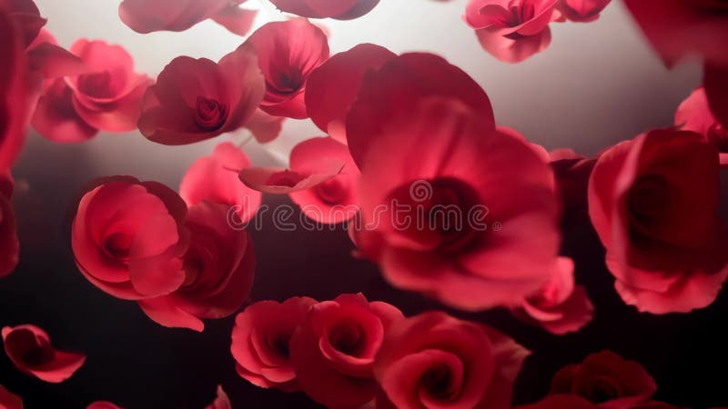 Floating Red Roses Captured in a Dreamy Fly-through Motion with Soft ...