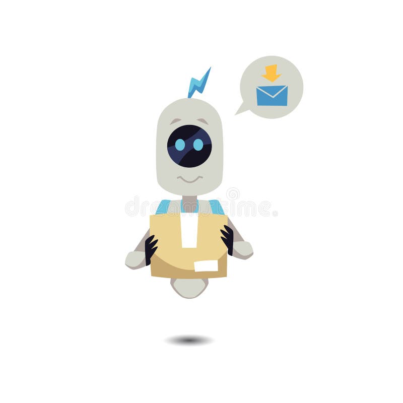 Floating Robot Delivers Package or Online Order, Flat Vector ...