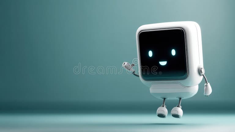 Floating Robotic Assistant with a Cheerful Face and a Hovering Screen ...